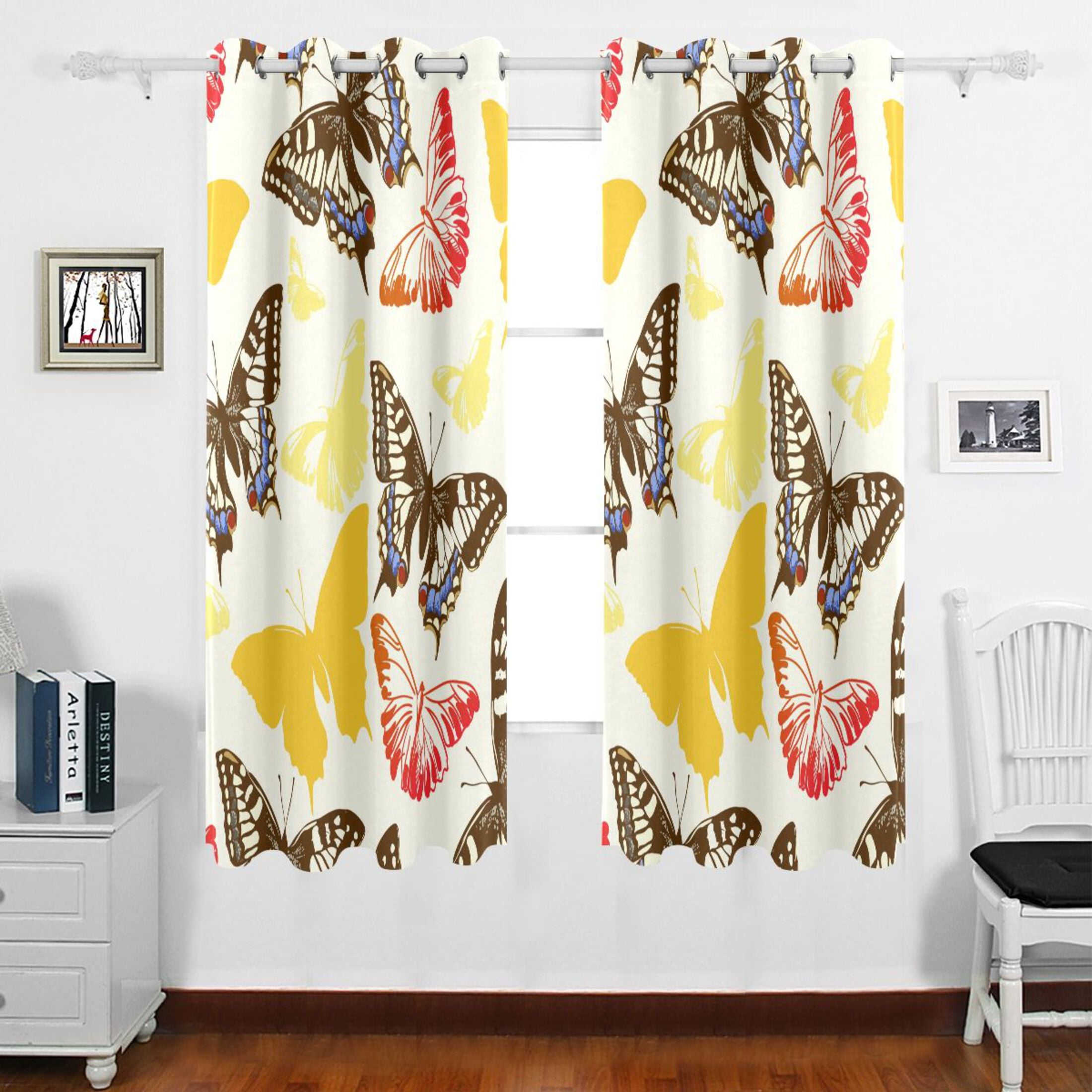 Abstract Butterfly Grommet Blackout Curtains Thermal Insulated Window ...