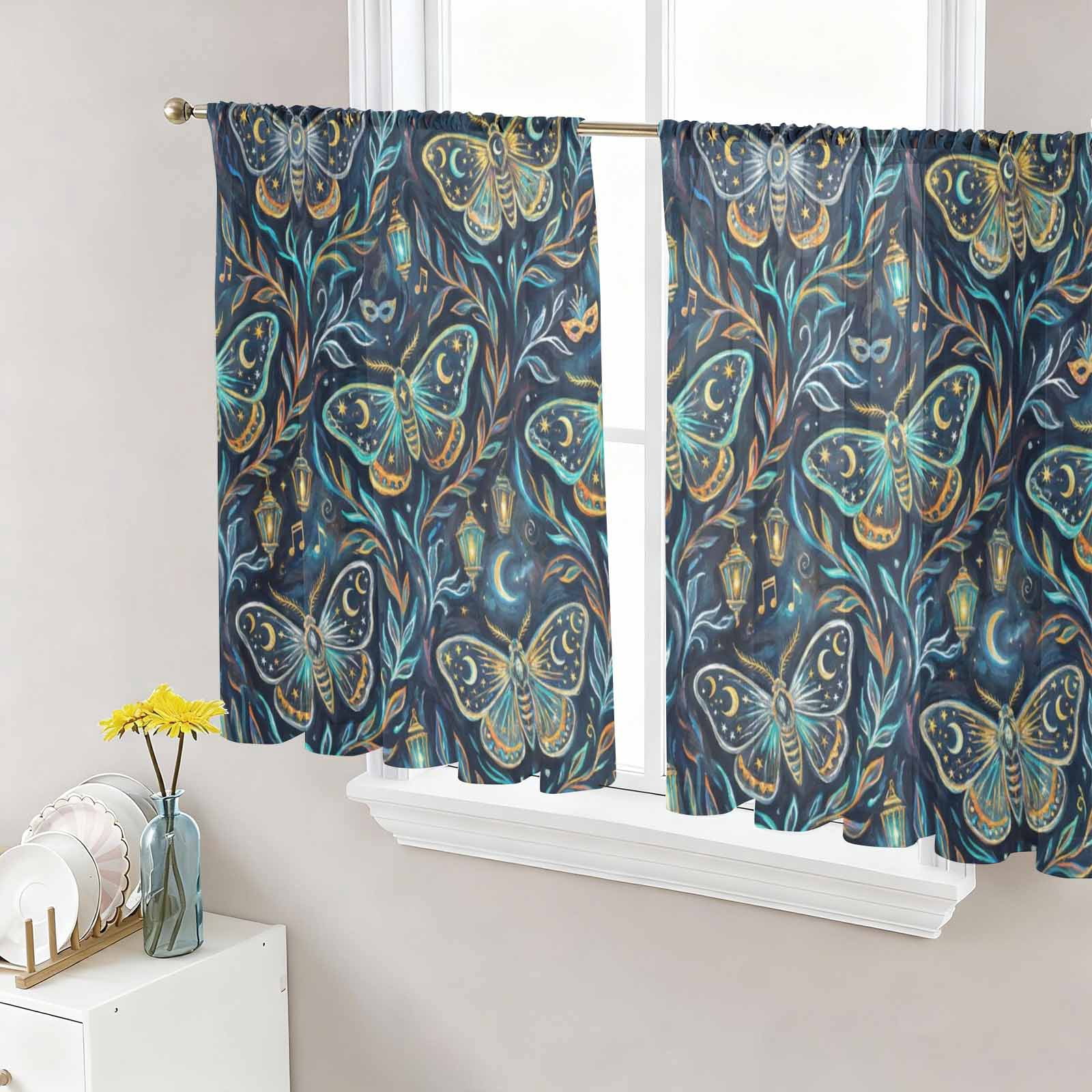 Abstract Butterfly Sheer Curtains 45 Inch Length 2 Panels Set Window ...