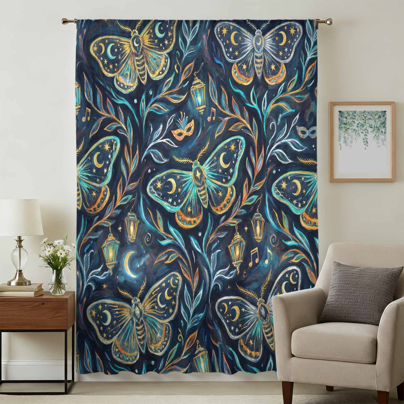 Abstract Butterfly Sheer Curtains 96 Inches Long, Botanical Moon Stars ...