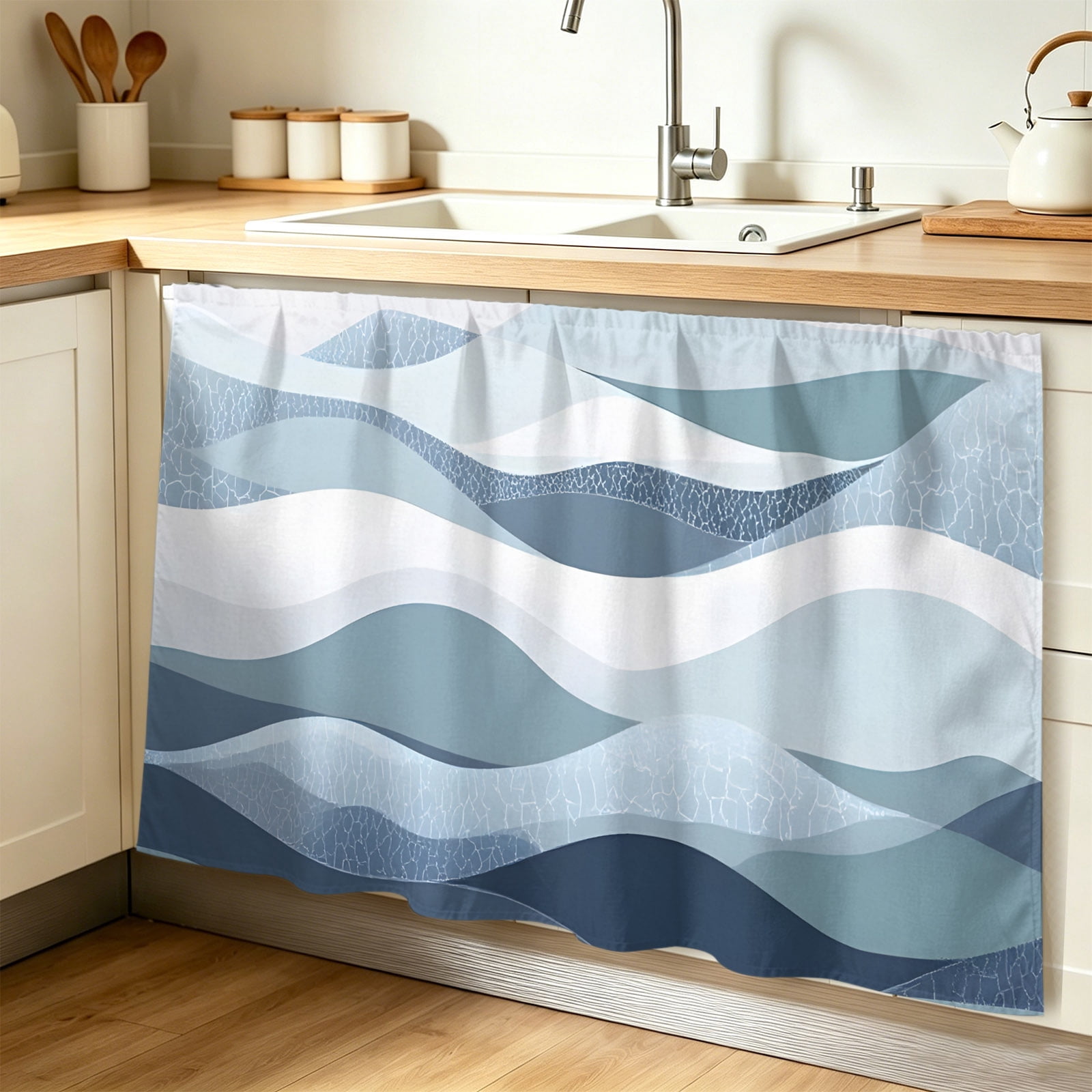 Abstract Cabinet Curtain, Sea Wave Geometric Blue Grey Gradient Water ...