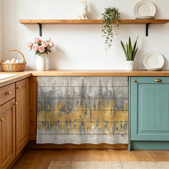 Abstract Cabinet Curtains 10" W x 11" L Yellow Grey Graffiti Silhouette ...