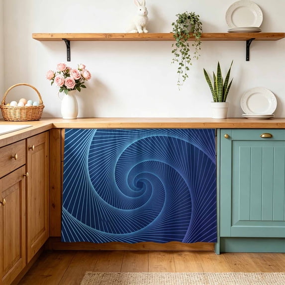 Abstract Cabinet Curtains 11" W x 13" L Blue Stripe Geometric Swirling ...