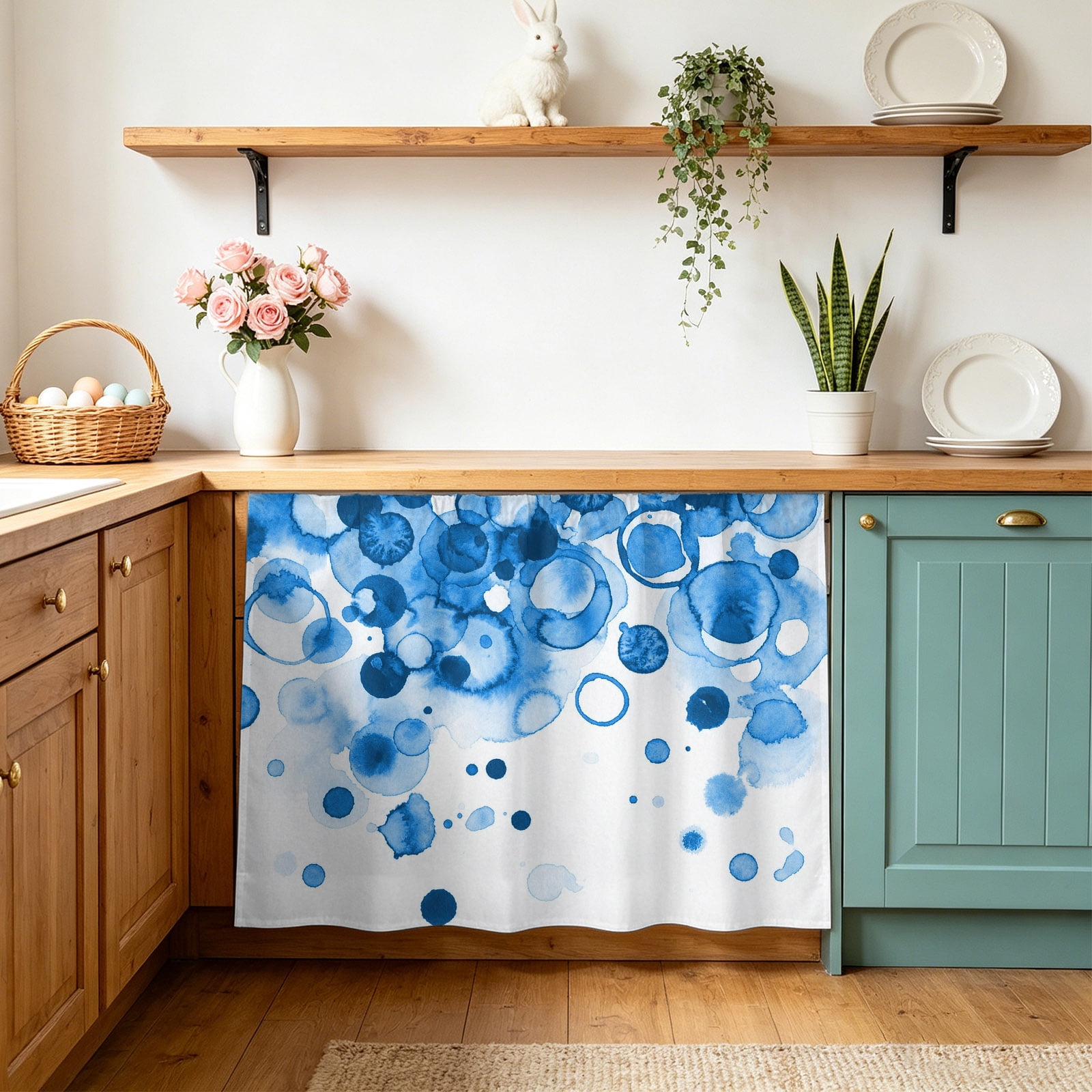 Abstract Cabinet Curtains 28" W x 35" L Blue Gradient Watercolors Ink ...