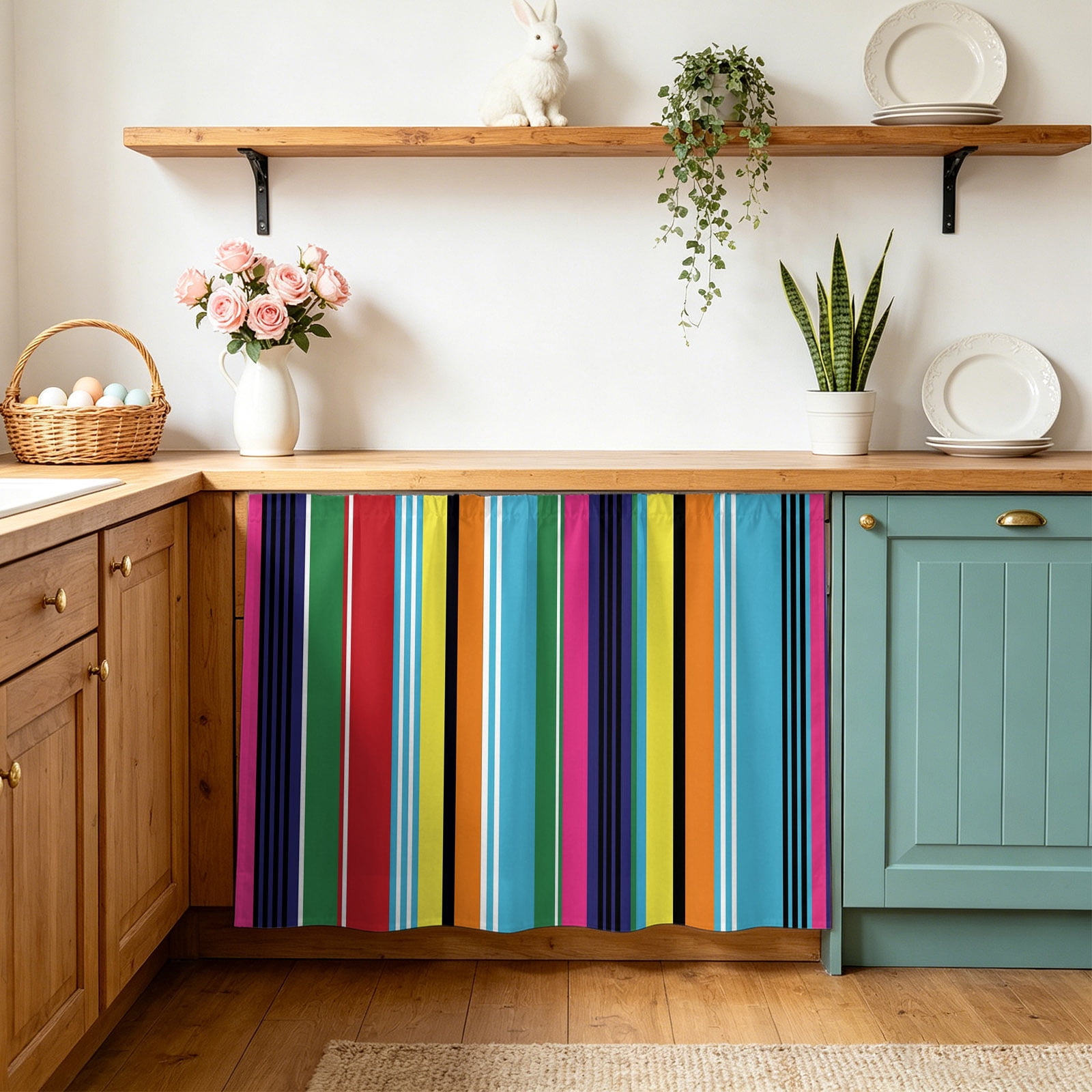 Abstract Cabinet Curtains 28" W x 35" L, Colorful Mexican Stripe Purple ...