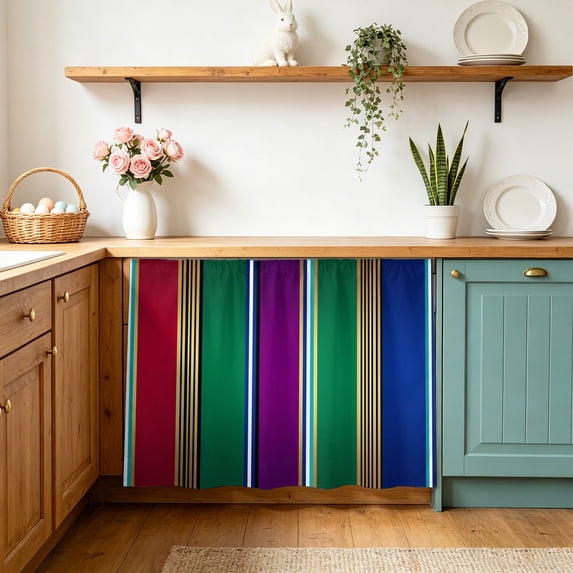 Abstract Cabinet Curtains 28" W x 35" L Colorful Mexican Stripes Red ...