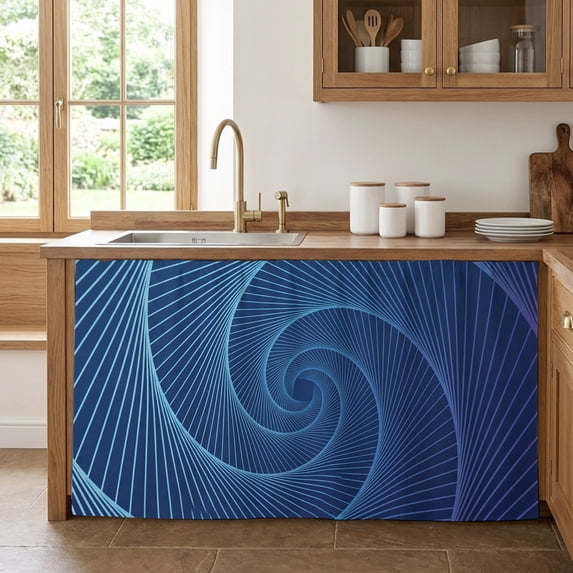 Abstract Cabinet Curtains 28" W x 51" L Blue Stripe Geometric Swirling ...
