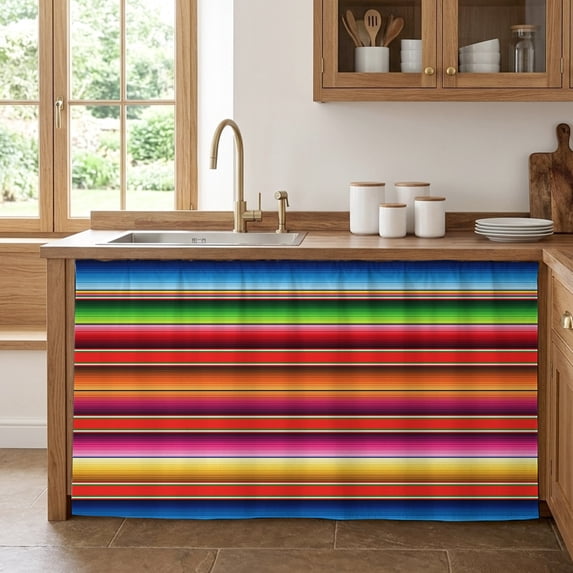 Abstract Cabinet Curtains for Kitchen 28"W x 51"L, Colorful Mexican ...