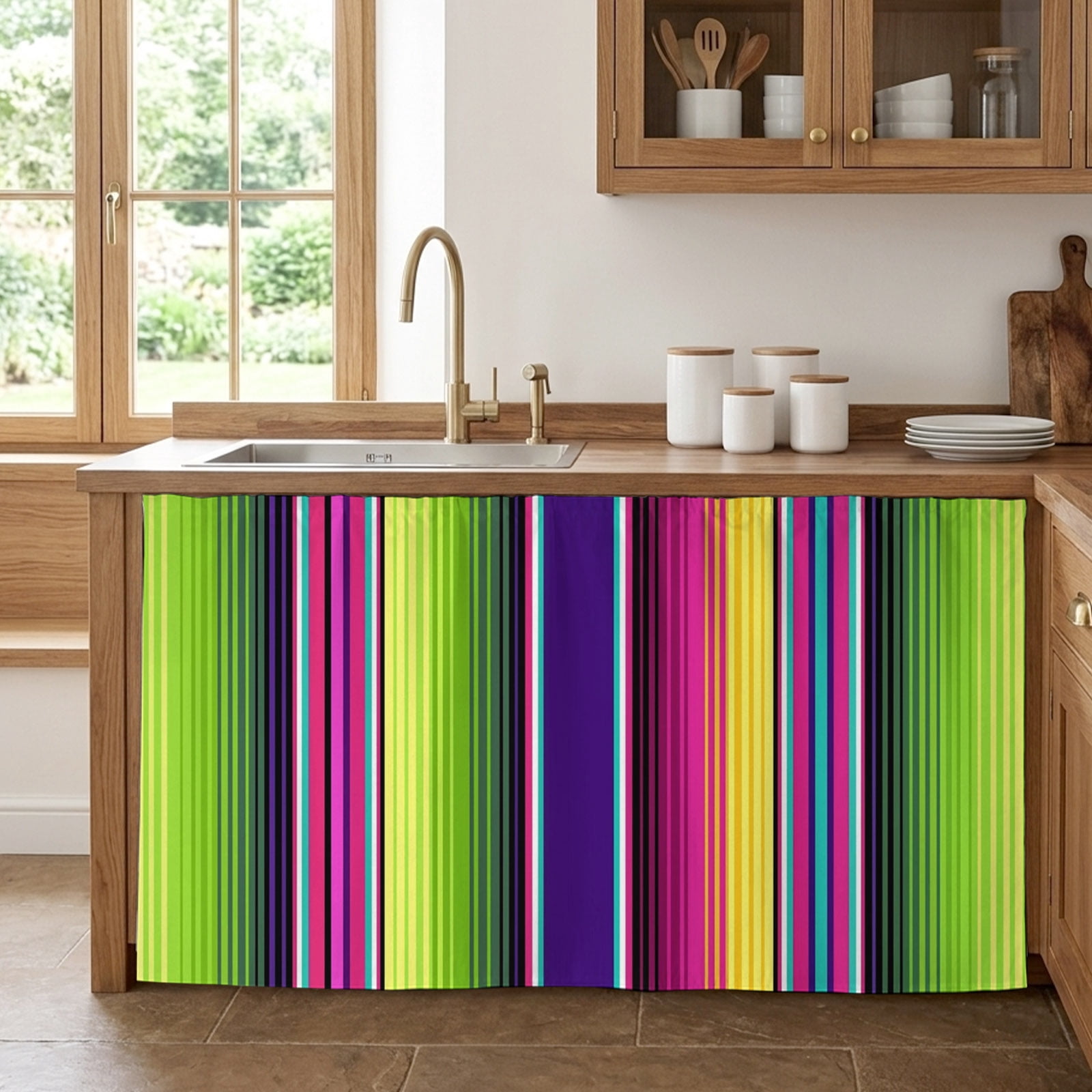 Abstract Cabinet Curtains for Kitchen 28"W x 51"L, Colorful Mexican ...