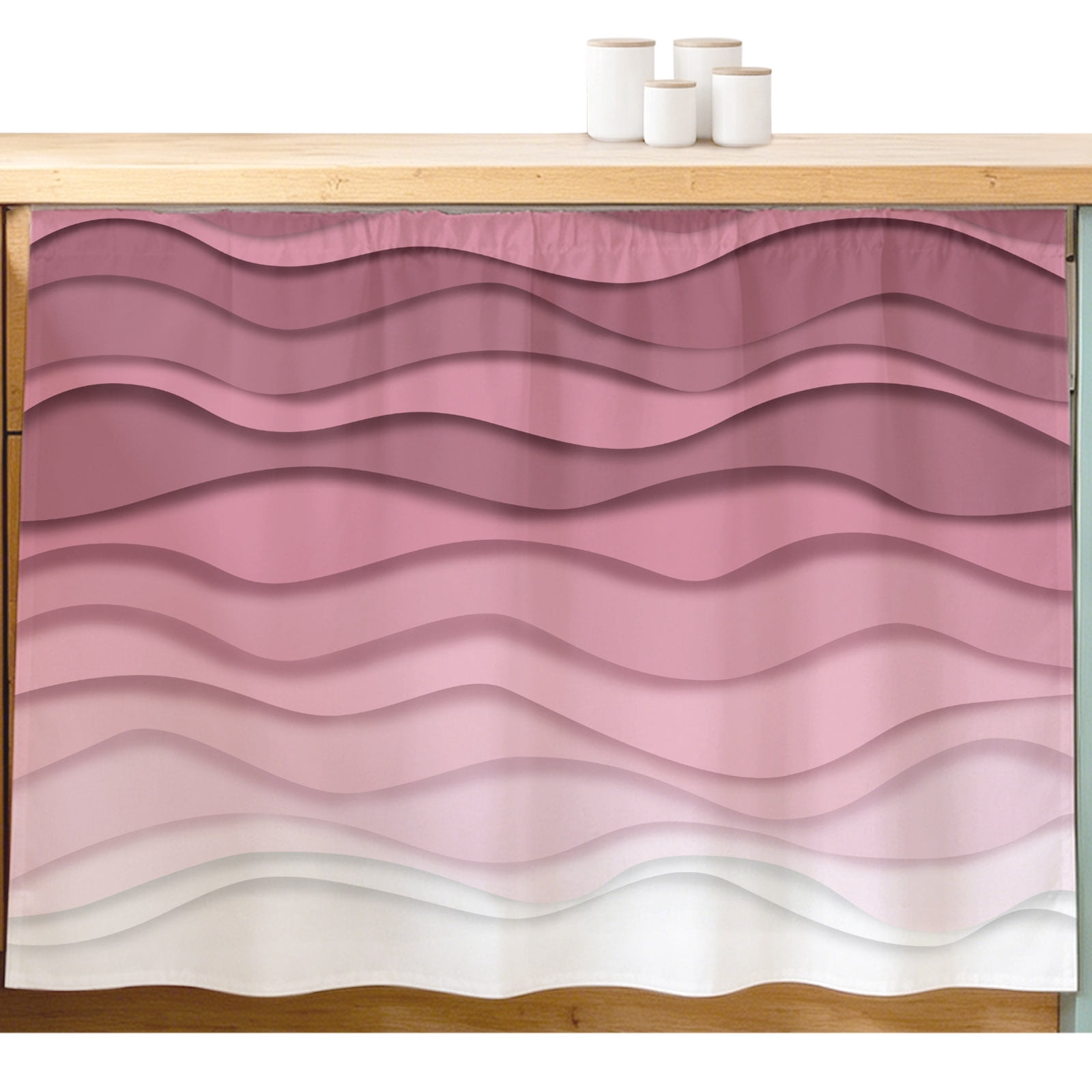 Abstract Cabinet Curtains Pink Gradient Ocean Waves Sandy Beach Sink ...