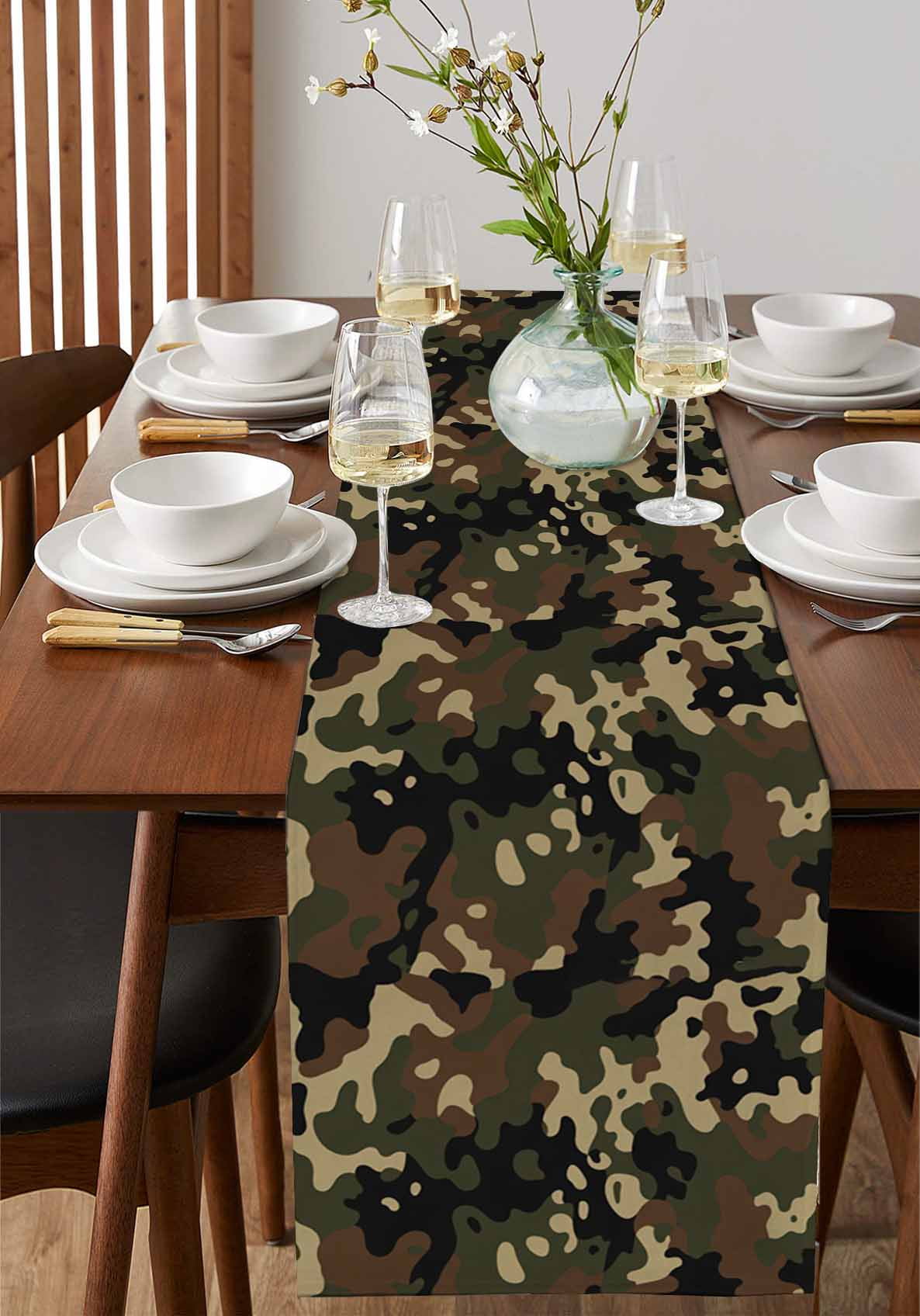 Abstract Camouflages Texture Table Runner 13x70in Non-Slip Cotton Linen ...