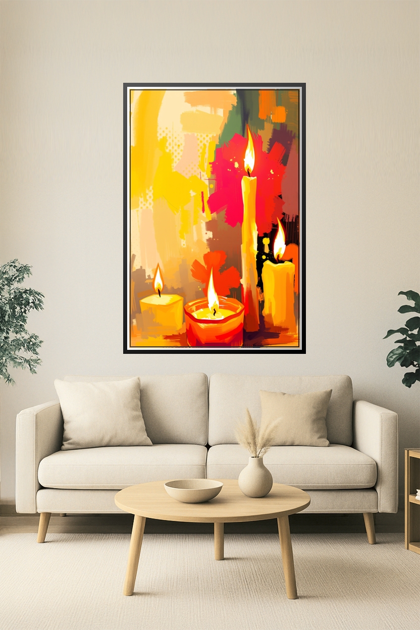 Abstract Candle Glow – Warm Flame Expressionism Poster 【Rolled Canvas ...