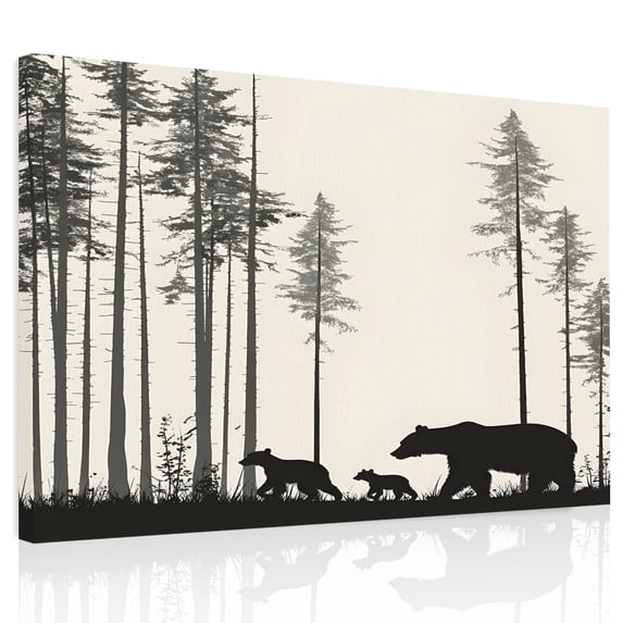 Abstract Canvas Print Wall Art, Forest Walking Bear Family Pine Tree ...