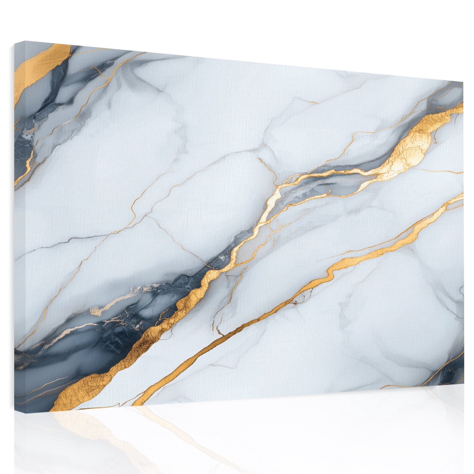 Abstract Canvas Print Wall Art, Grey White Marble Texture Golden Lines ...