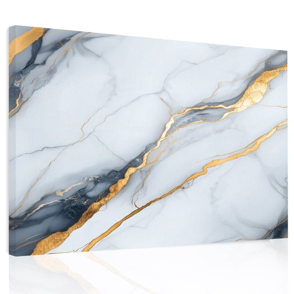 Abstract Canvas Print Wall Art, Grey White Marble Texture Golden Lines ...