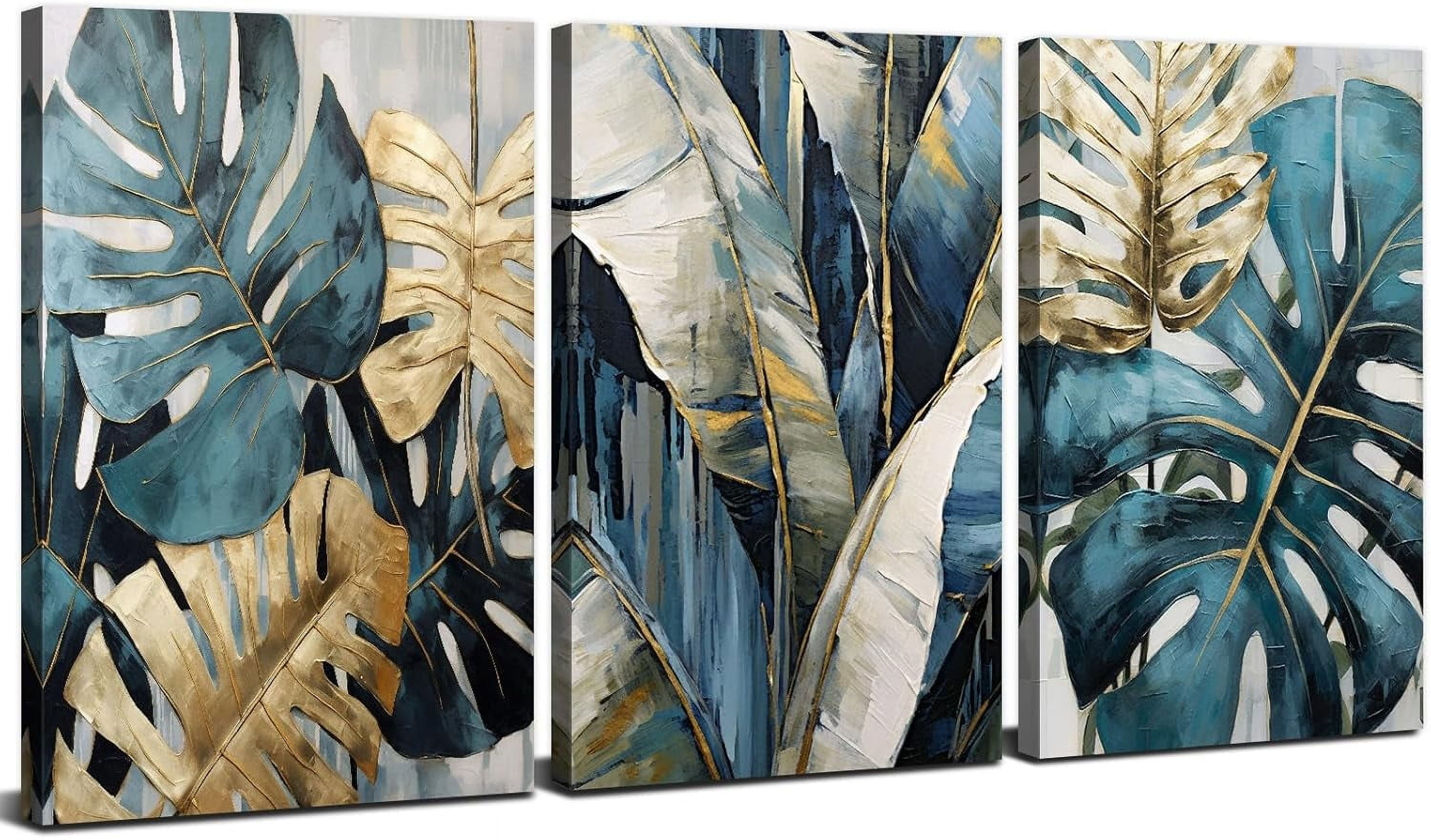 Abstract Canvas Wall Art Gold Tree Wall Decor Teal Forest Scenery ...