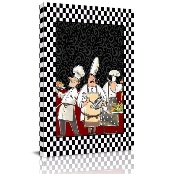 Abstract Canvas Wall Art for Living Room, Cartoon Style Chef Black and ...