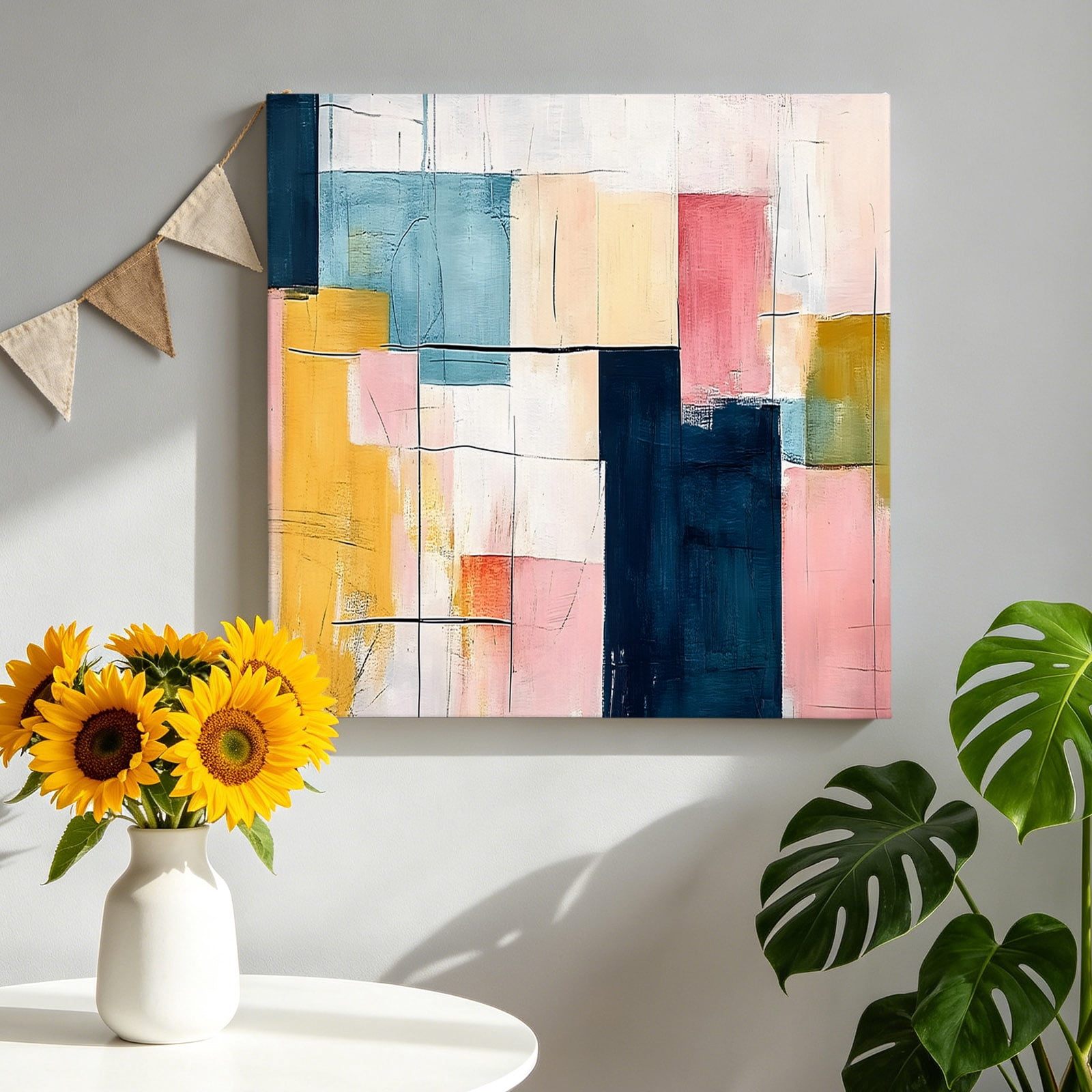 Abstract Canvas Wall Art for Living Room, Geometric Color Block Lines ...