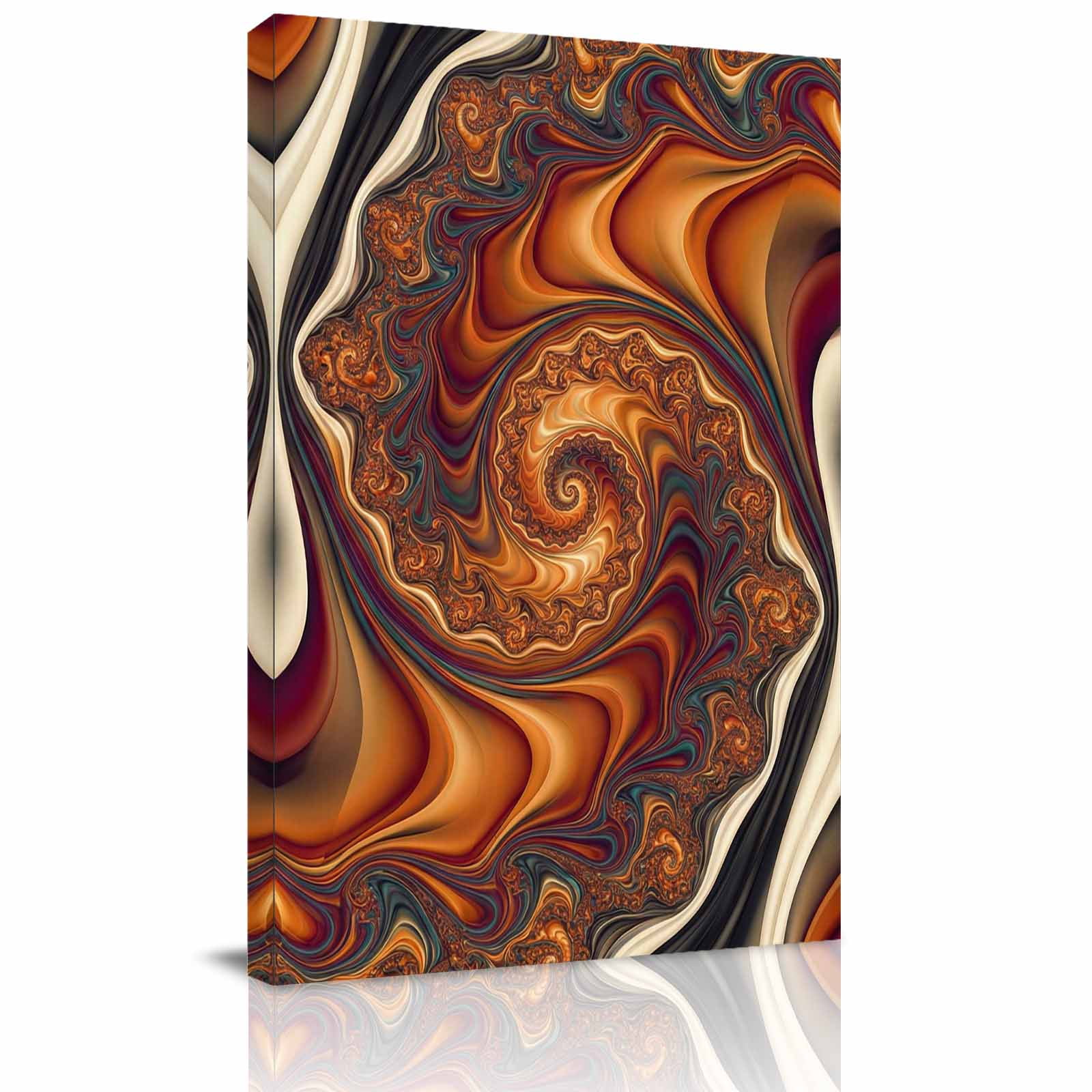 Abstract Canvas Wall Art for Living Room, Swirling Shape Brown Gold Red ...