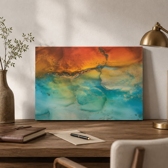 Abstract Canvas Wall Art, Orange Teal Green Gradient Fluid Art Oil ...