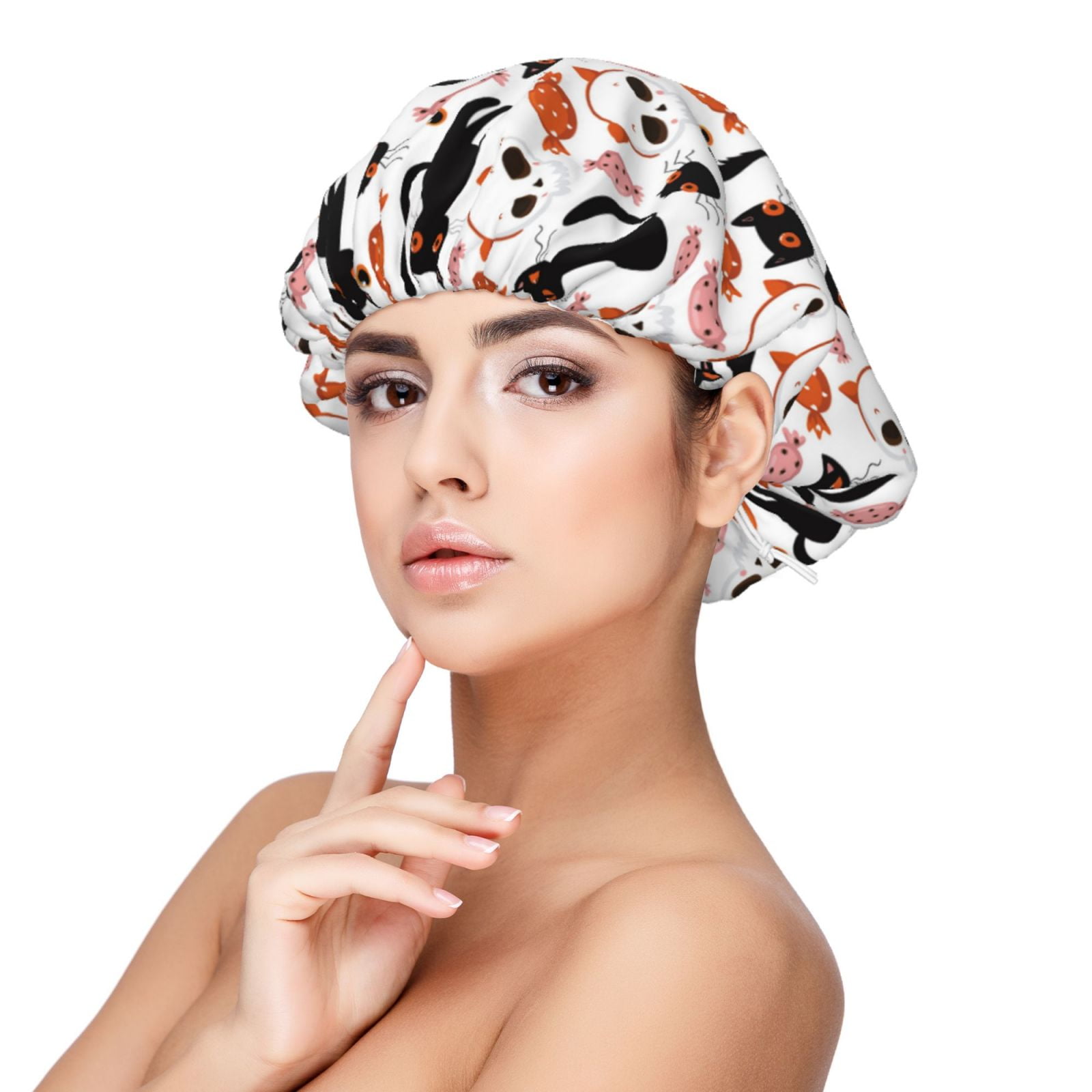 Abstract Cartoon Cat Skull Silk Bonnet for Sleeping Women Men ...