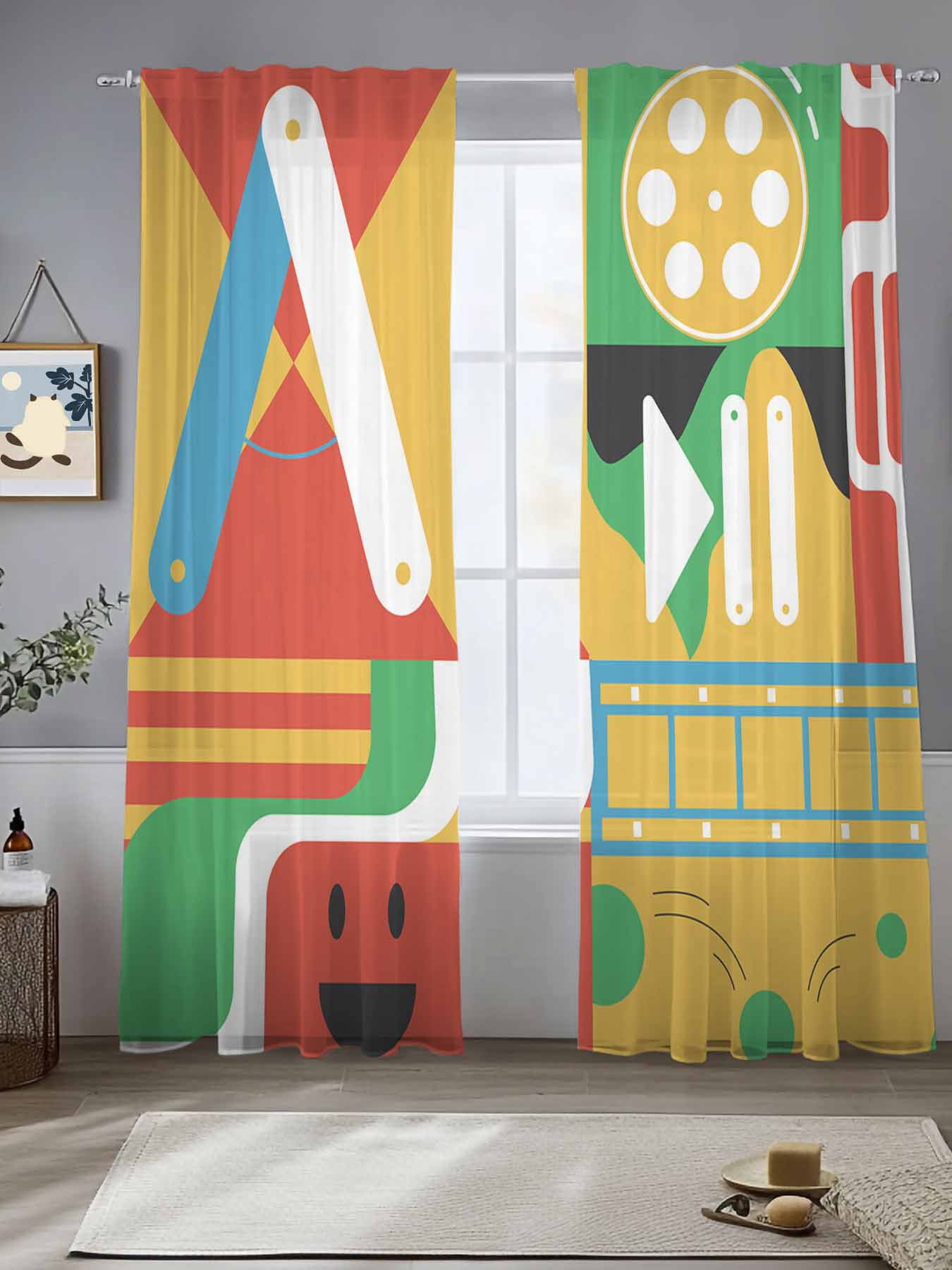 Abstract Cartoon Kids Yellow Orange Color Block Sheer Curtains 84 ...