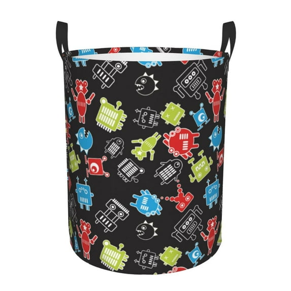 Abstract Cartoon Robot Laundry Basket with Handles - Freestanding ...