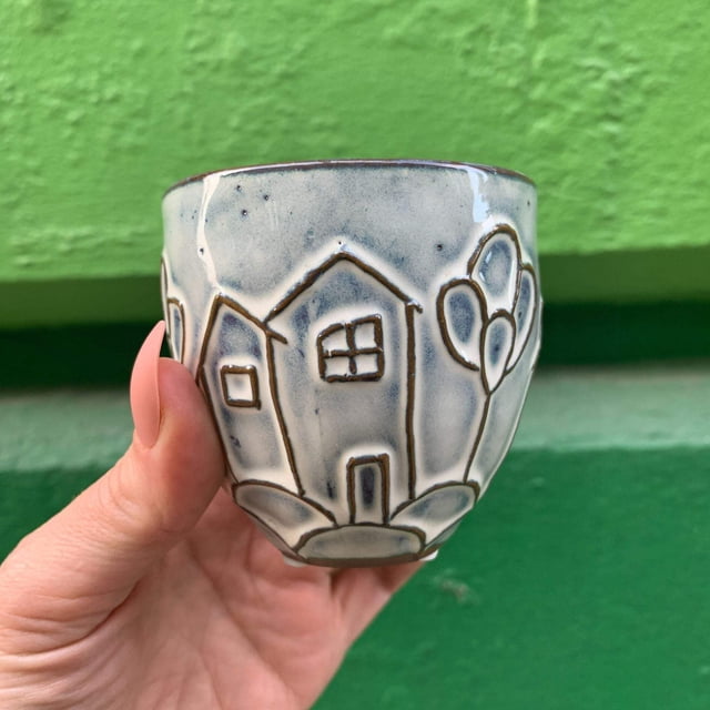 Abstract Carved House Pot Small | Embossed Ceramic Succulents Planter ...
