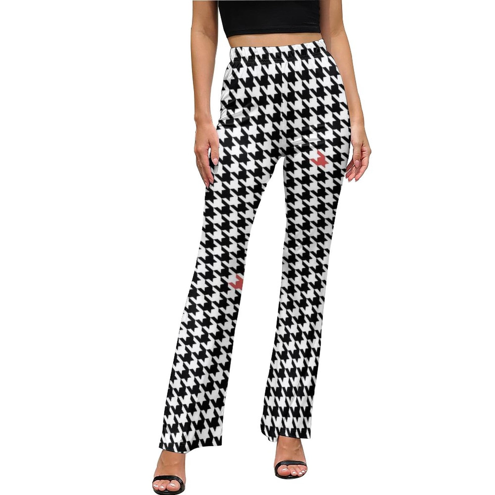 Abstract Casual Pants Female Black White Plaid Slim Korean Fashion ...