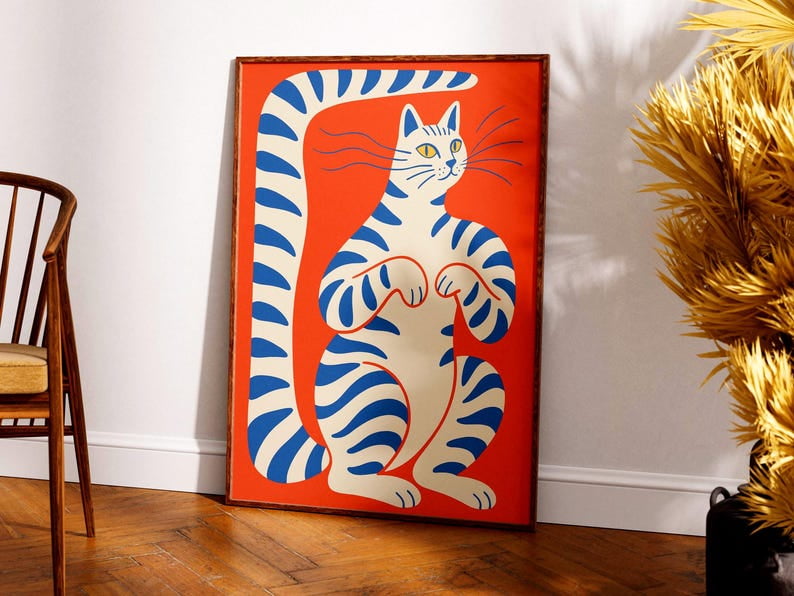 Abstract Cat Art Print | Modern Whimsical Animal Poster | Graphic Pop ...