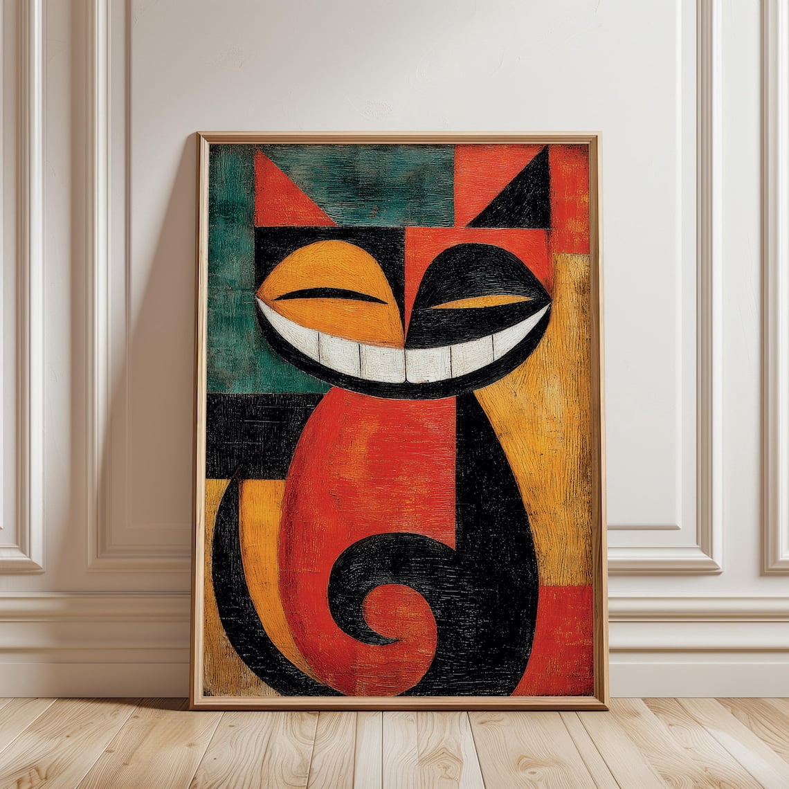 Abstract Cat Cubist Animal Illustration Colorful Folk Modern, Unframed ...