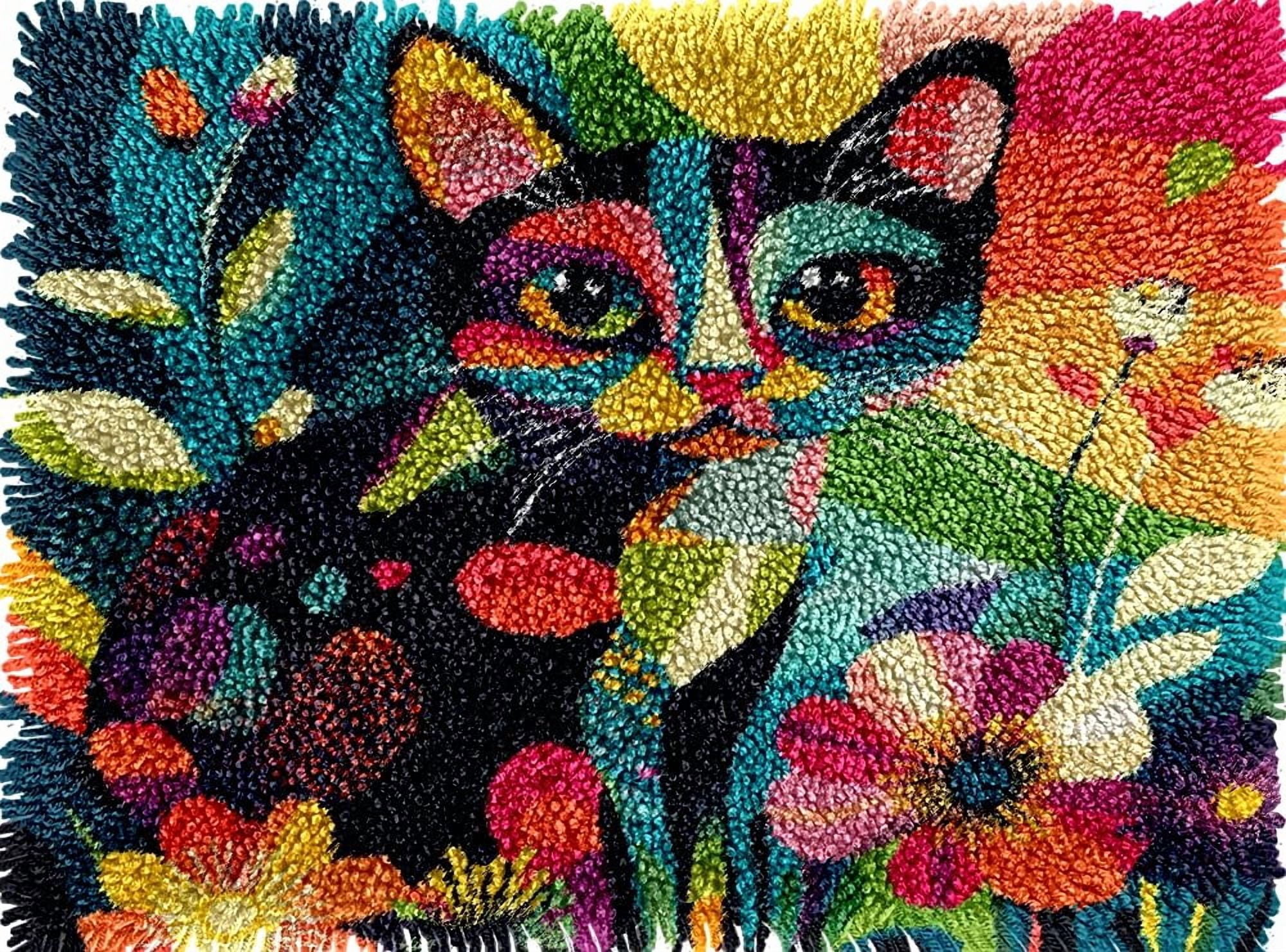 Abstract Cat and Flowers Colorful Latch Hook Rug kits Printed Crochet ...