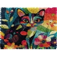 Abstract Cat and Flowers Colorful Latch Hook Rug kits Printed Crochet ...