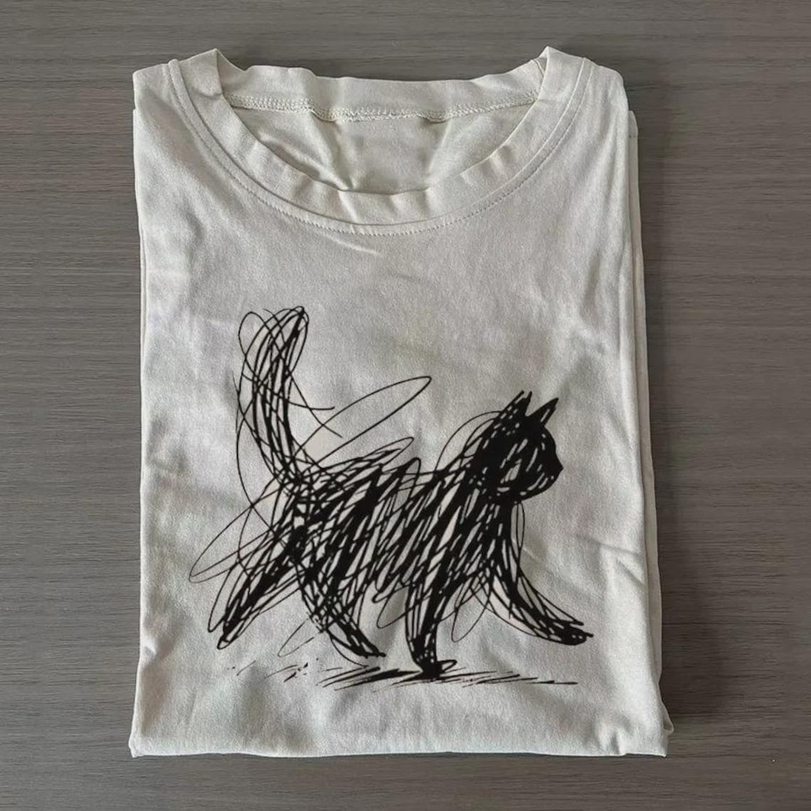 Abstract Cat Line Art Graphic Shirt, Minimalist Scribble Cat ...