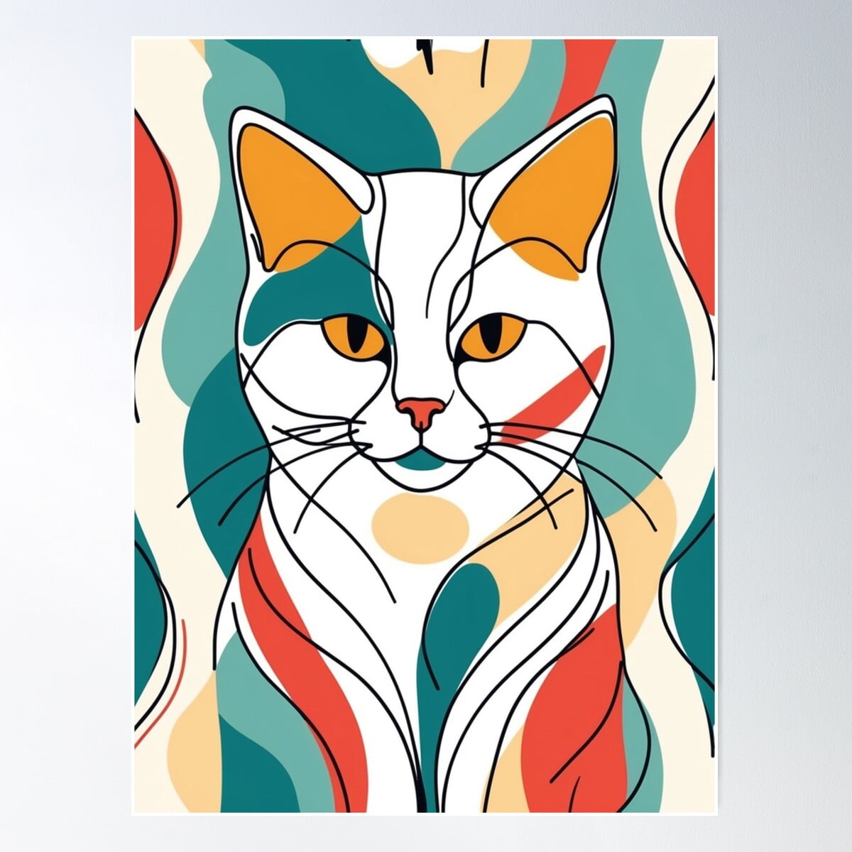 Abstract Cat - Line Art - Retro Style - Furry Feline - Modern Cat Art ...