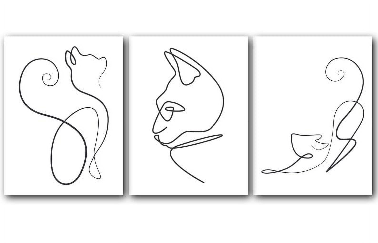 Abstract Cat Line Art, Set of 3 Poster Prints, Home Wall Hanging Décor ...
