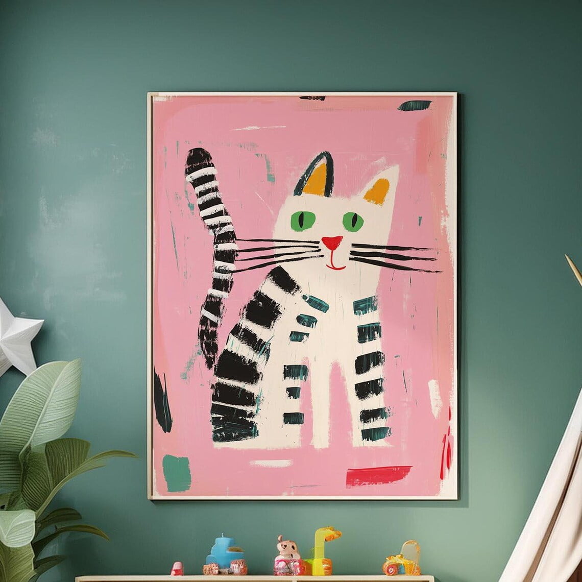 Abstract Cat Oil Acrylic Pet Cats Nursery Child Animals Zoo Poster ...
