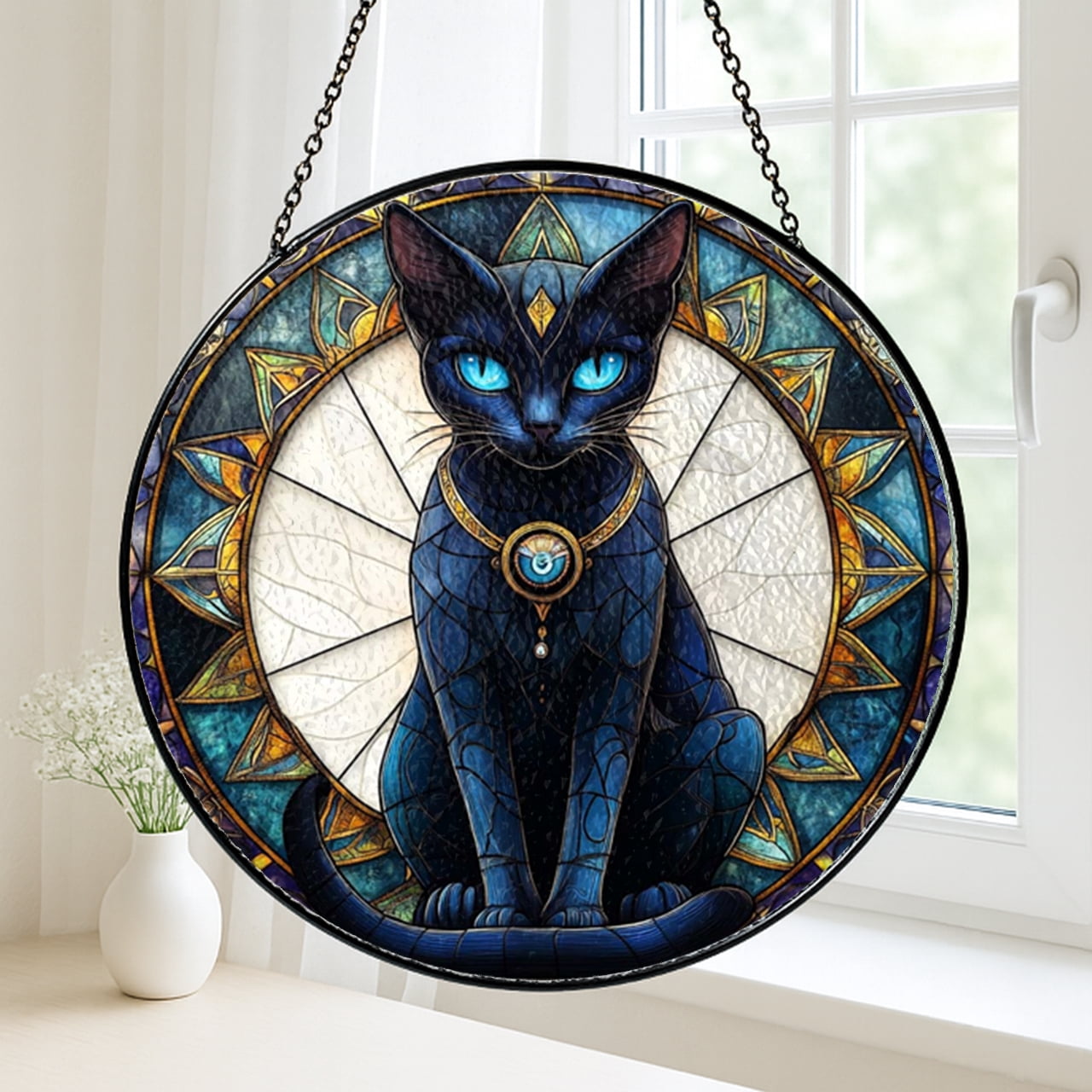 Abstract Cat Pattern Stained Glass Suncatcher – Decorative Window ...
