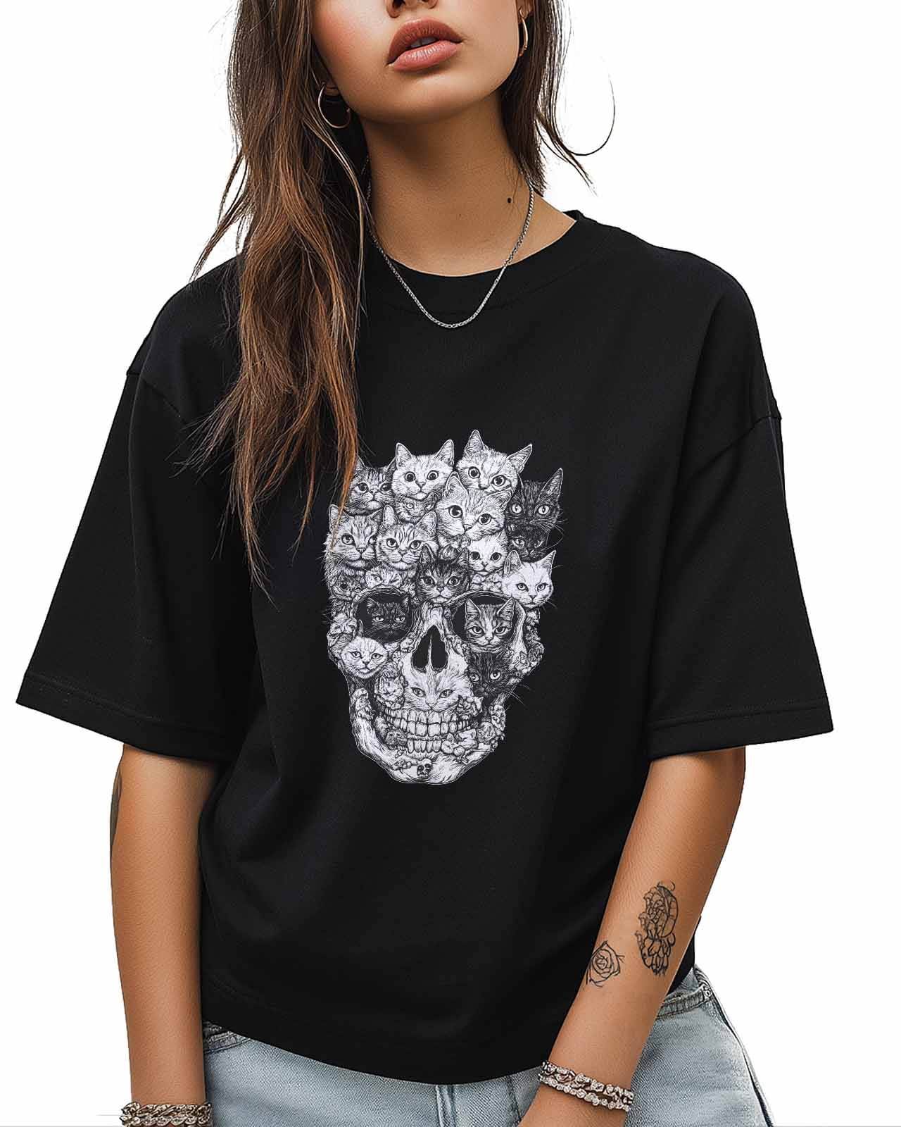 Abstract Cat T Shirts for Women Short Sleeve Cotton Crewneck T-Shirt ...