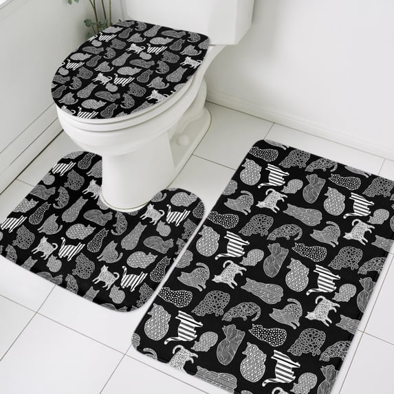 Abstract Cats Bathroom Rugs Set Black Gray Striped Cat Modern Style ...