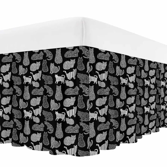 Abstract Cats Bed Skirt Bed Skirts Queen Size 16 Inch Drop, Black Gray ...