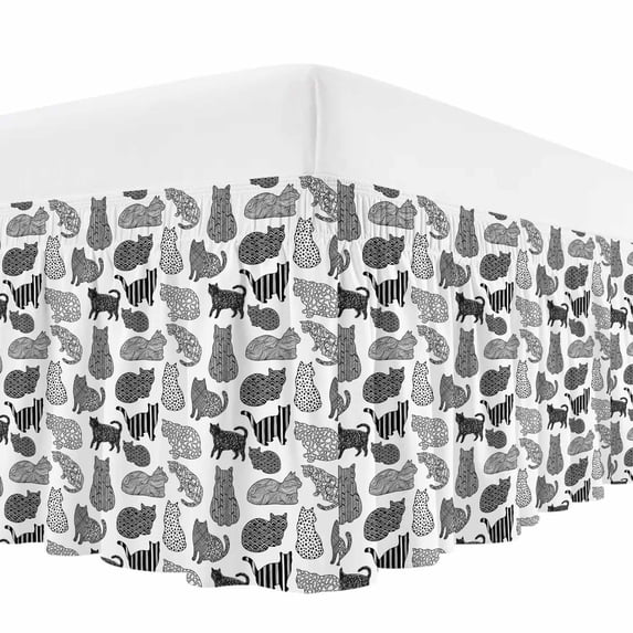 Abstract Cats Bed Skirt California King Size 18 Inch Drop, Gray Black ...