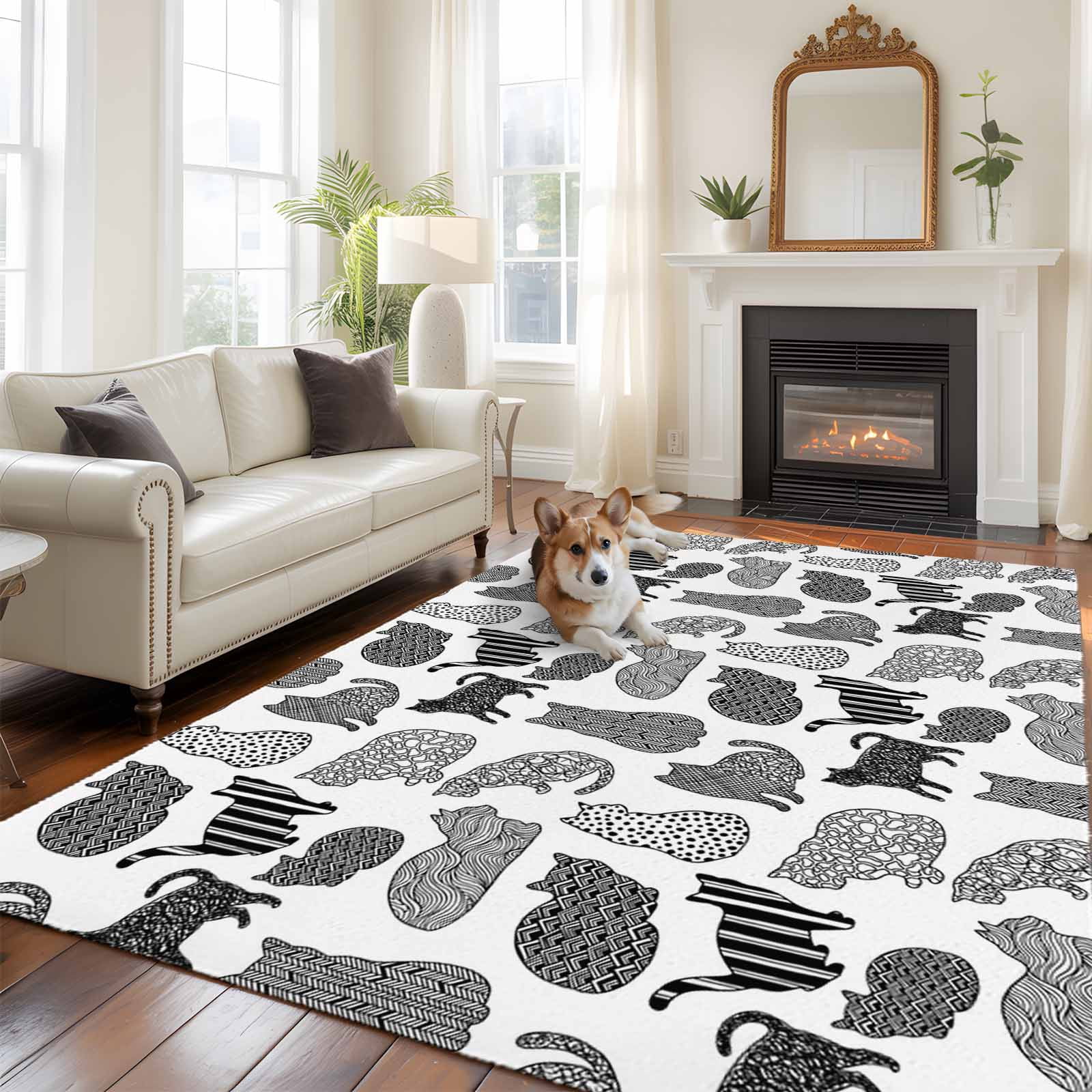 Abstract Cats Large Area Rugs 5x8 ft Gray Black Striped Cat Animal ...