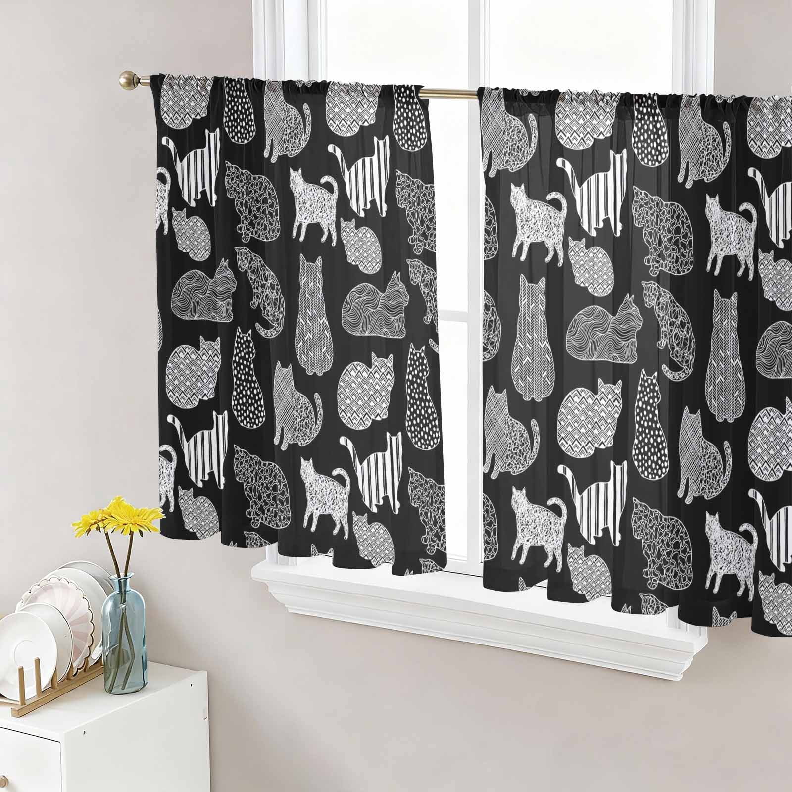 Abstract Cats Sheer Curtains for Living Room Bedroom, Black Gray ...
