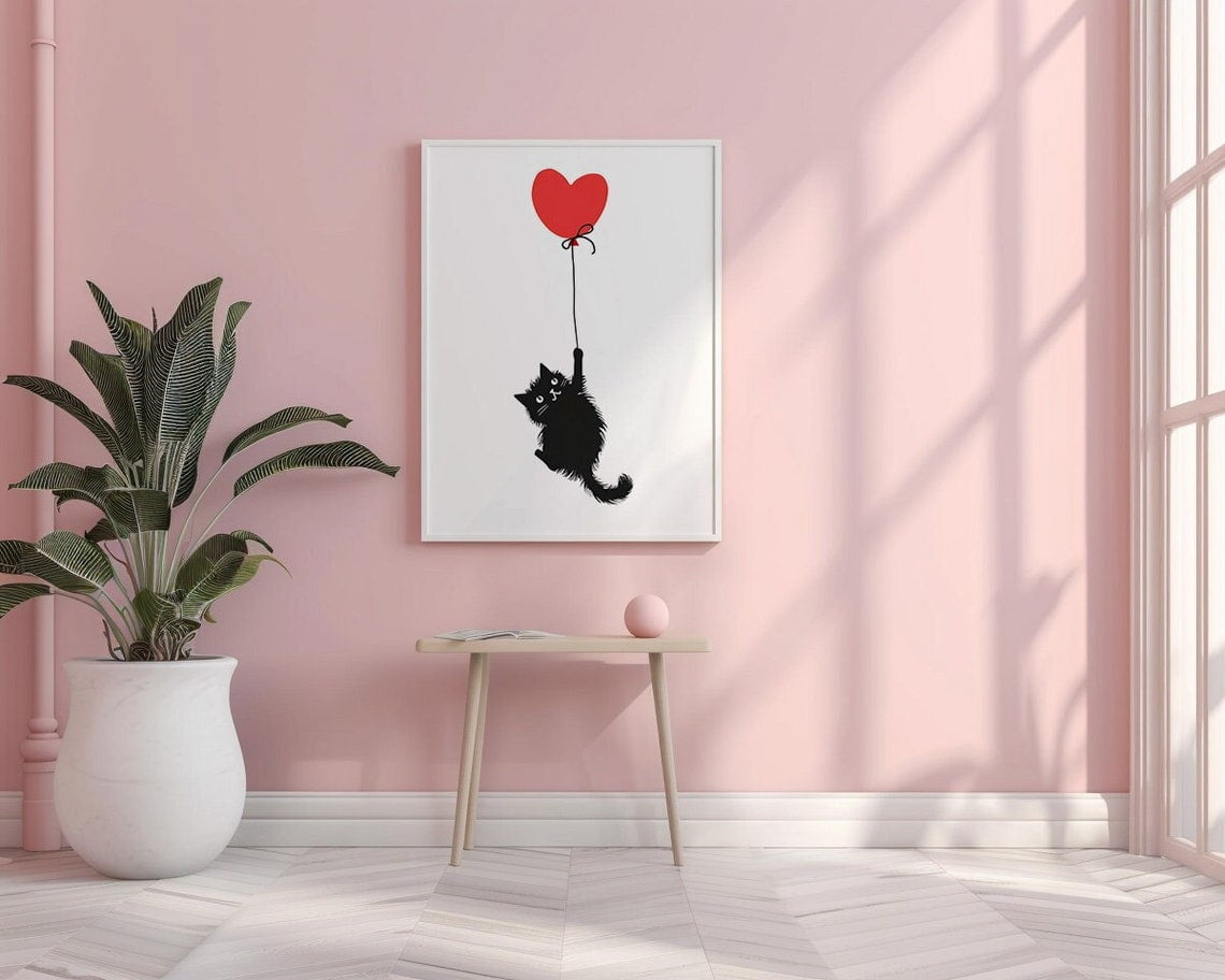 Abstract Cats Valentine Print For Wall Art Print Modern Minimalist Cat ...