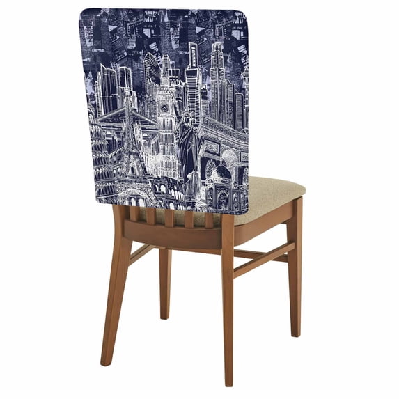 Abstract Chair Back Covers Set of 1, Navy Blue and White Global ...