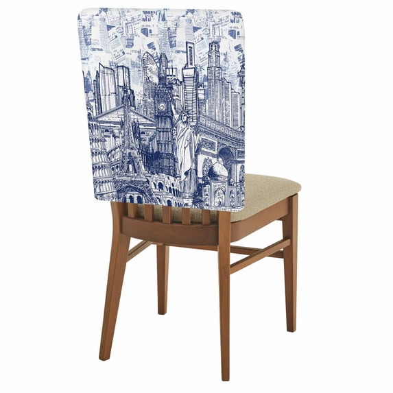 Abstract Chair Back Covers Set of 4 White and Navy Blue Global ...
