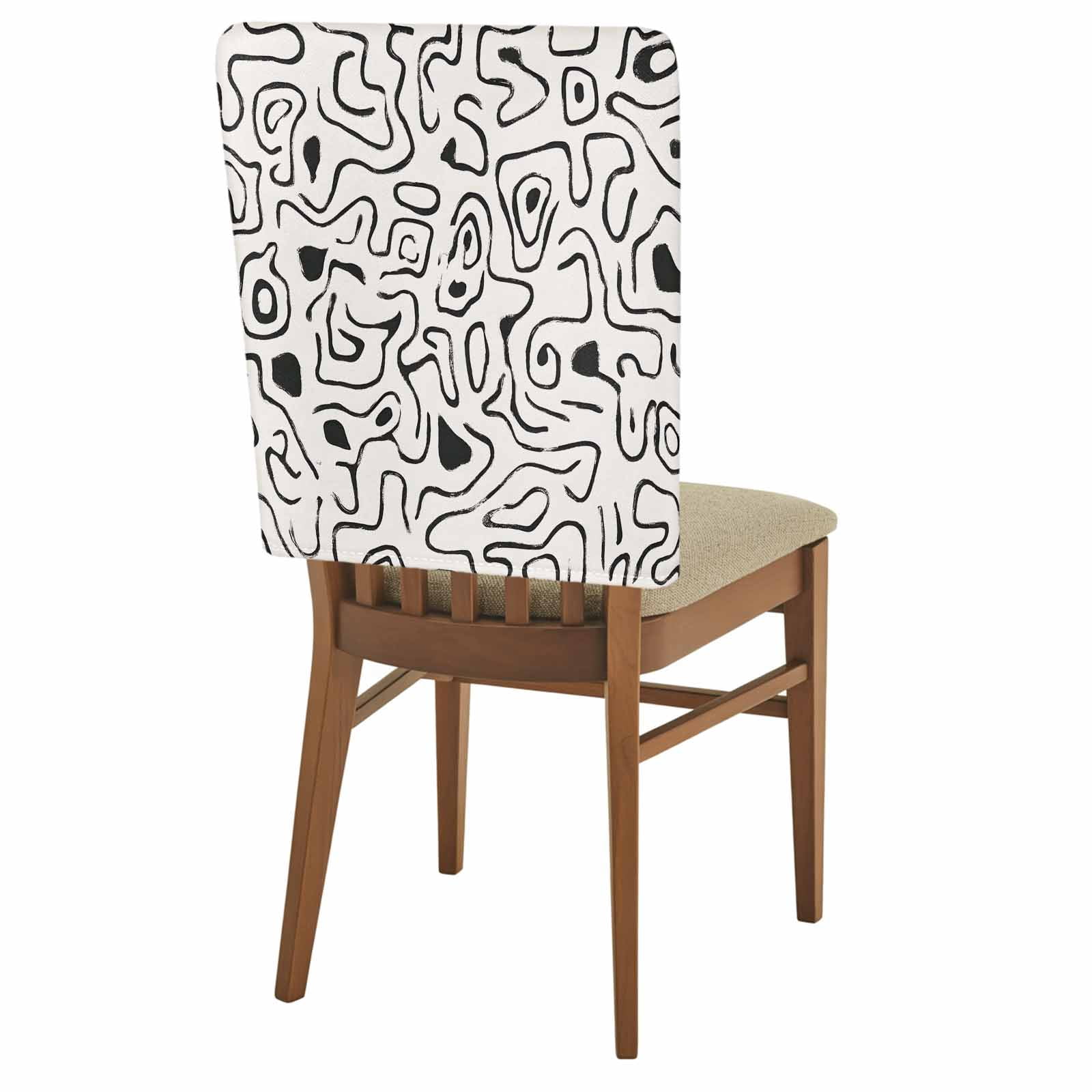 Abstract Chair Back Covers Set of 6, Black and White Fluid Lines Modern ...