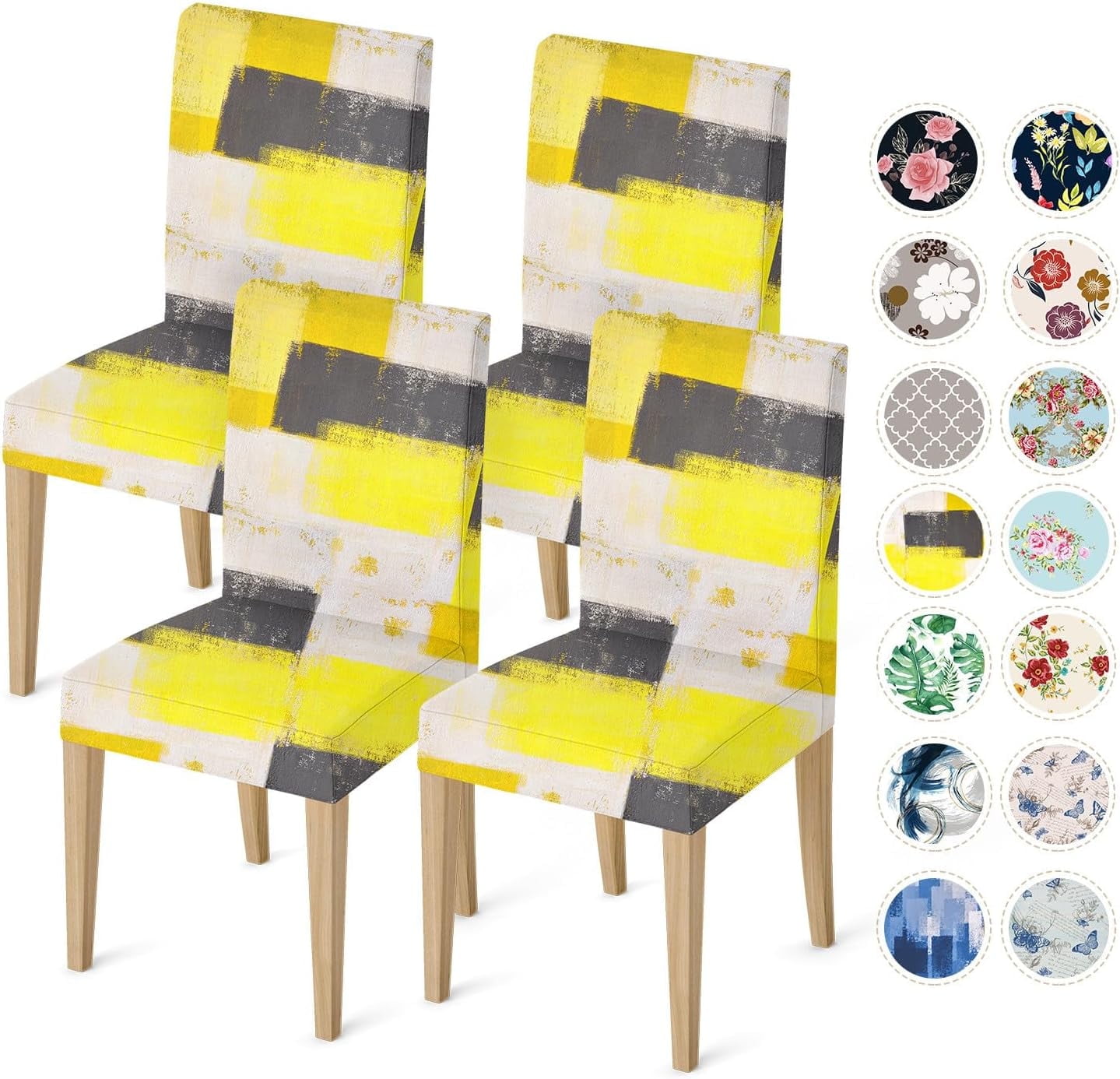 Abstract Chair Covers for Dining Room Set of 4, Dining Chairs Seat ...