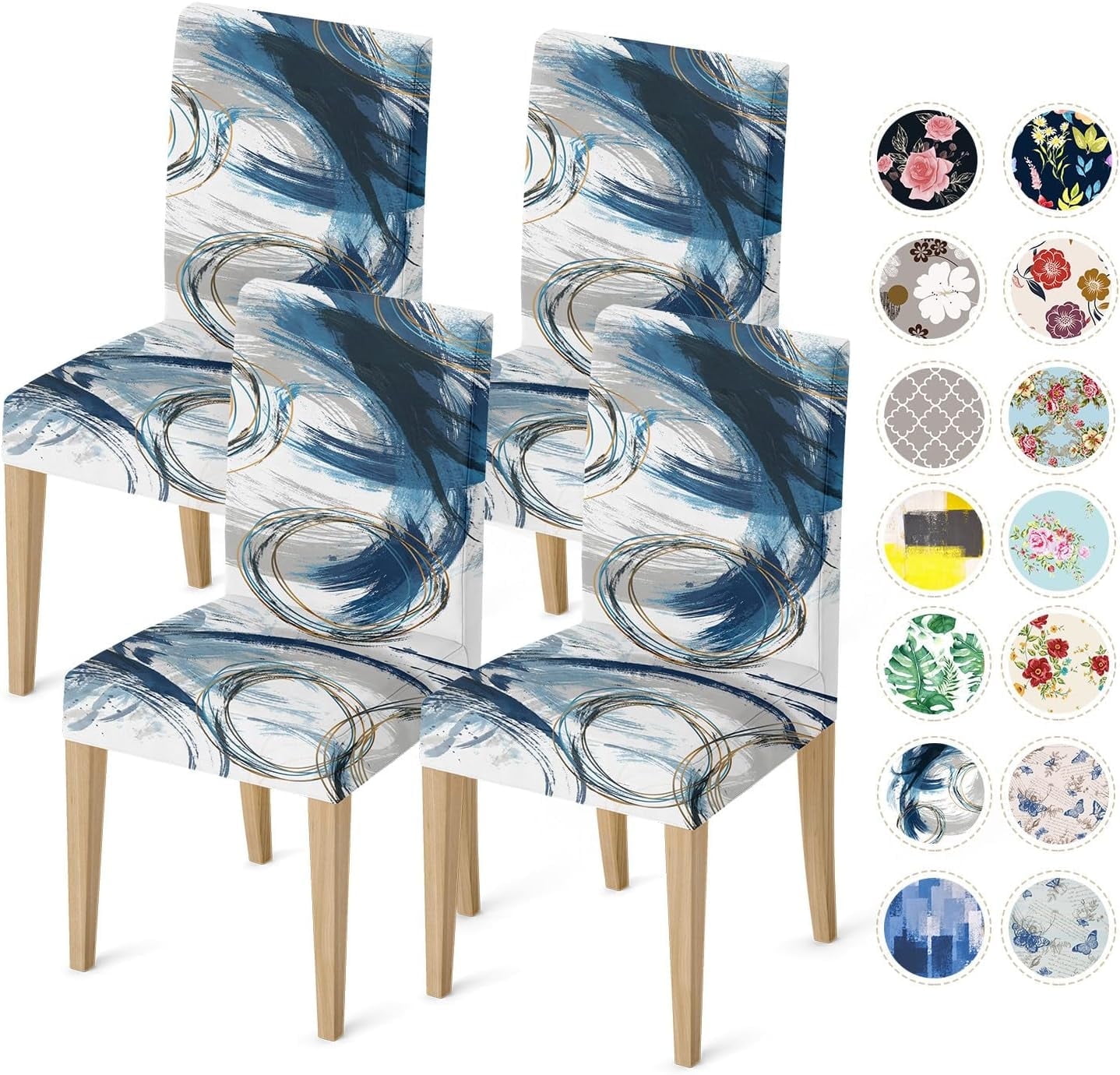 Abstract Chair Covers for Dining Room Set of 4, Dining Chairs Seat ...