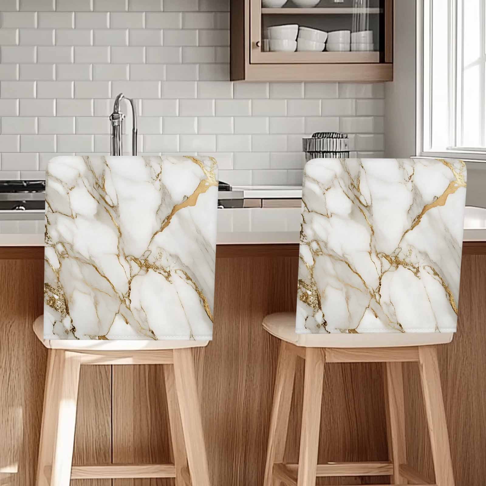 Abstract Chair Covers Set of 8 White Marble Pattern Gold Crack Texture ...